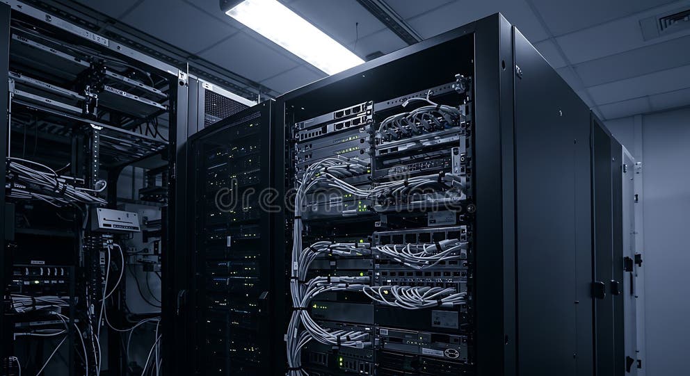 Server Room with Data Racks and Cables for Cloud Computing Stock ...