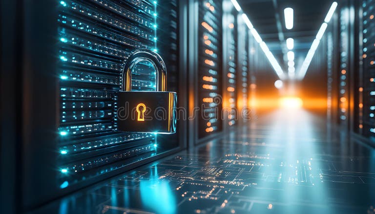 Server Room Data Security with Locked Padlock. Concept Digital Data ...