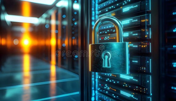 Server Room Data Security with Locked Padlock. Concept Digital Data ...