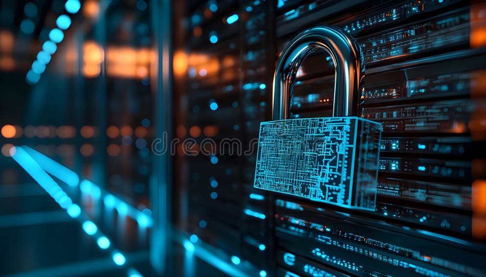 Server Room Data Security with Locked Padlock. Concept Digital Data ...