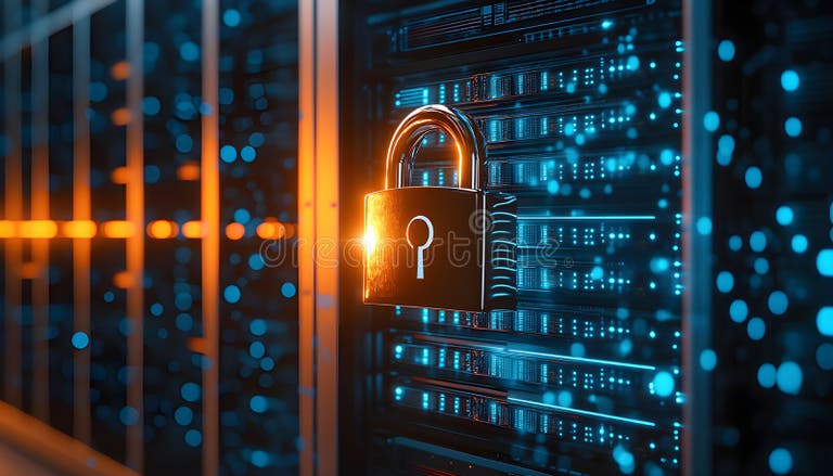 Server Room Data Security with Locked Padlock. Concept Digital Data ...