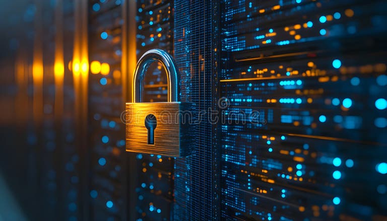 Server Room Data Security with Locked Padlock. Concept Digital Data ...