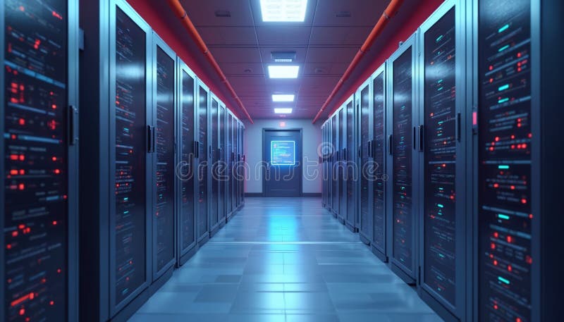 Server Room with Data Servers. Data Center with Modern Tech, Network ...