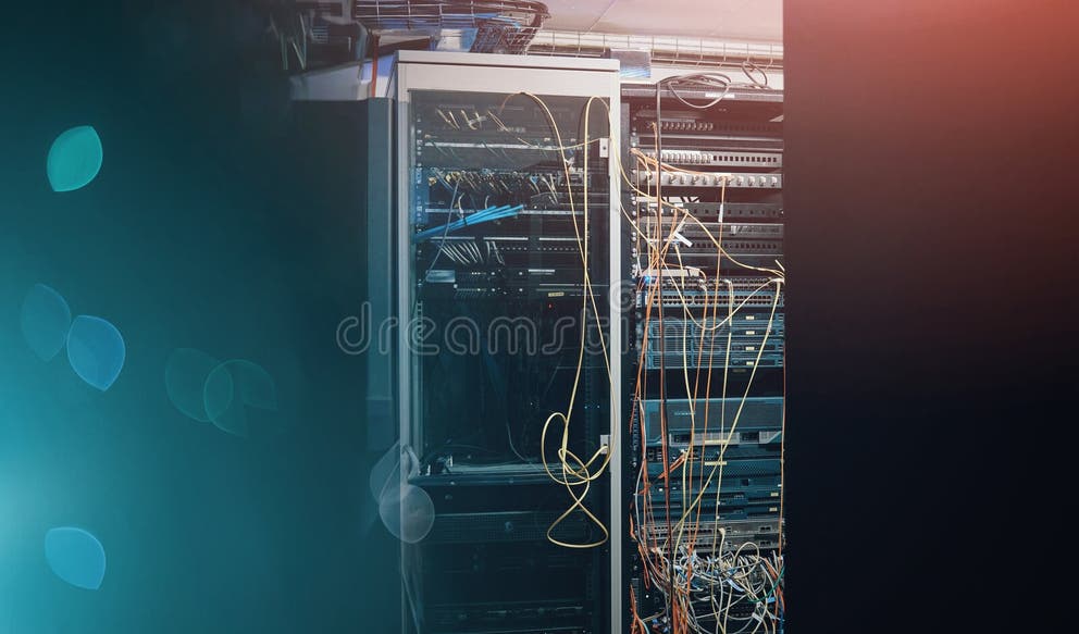 Server Room, Database and Mainframe of Network at Center, Software ...