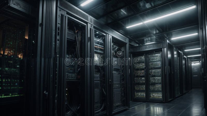 Server Room in Datacenter. Backup, Mining, Hosting, Mainframe, Farm and ...