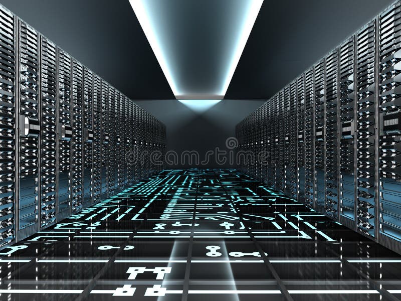 Server Room in Datacenter Hosting Services 3d Render Stock Illustration ...