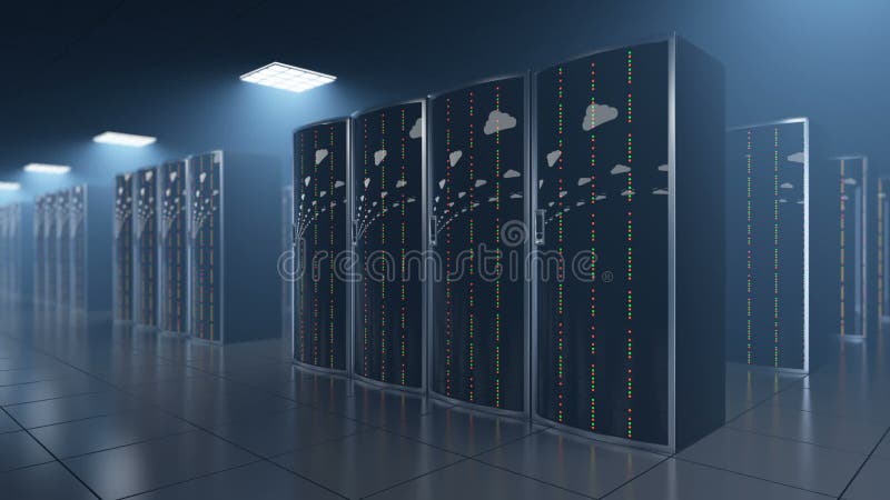 Server Room in Datastore with Clouds Reflection Stock Video - Video of ...