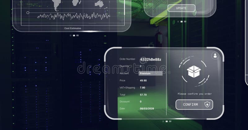 In Server Room, Digital Order Confirmation Interface Overlaying ...
