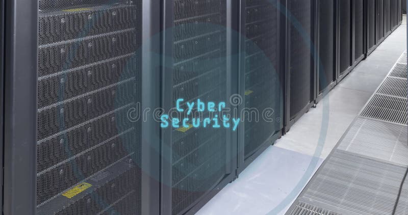 A Server Room Displays Cyber Security on the Glass Door Stock Image ...