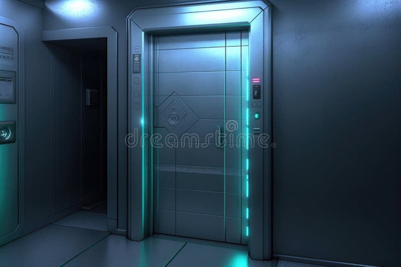 Server Room Door with Fingerprint Scanner Access Stock Illustration ...