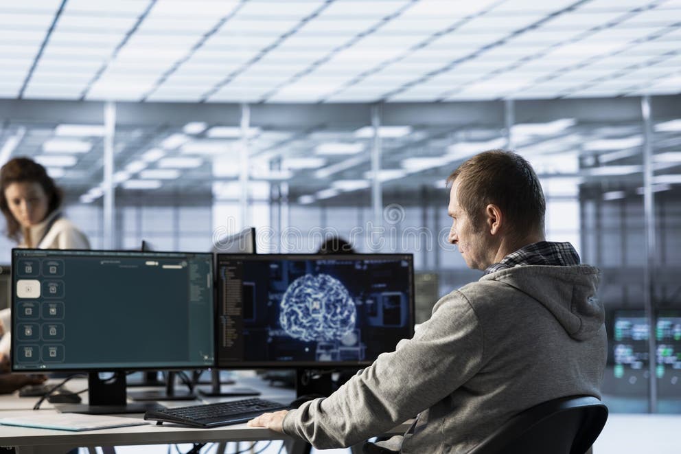 Server Room Employee Building Large Language Model AI Program Stock Image - Image of innovation ...