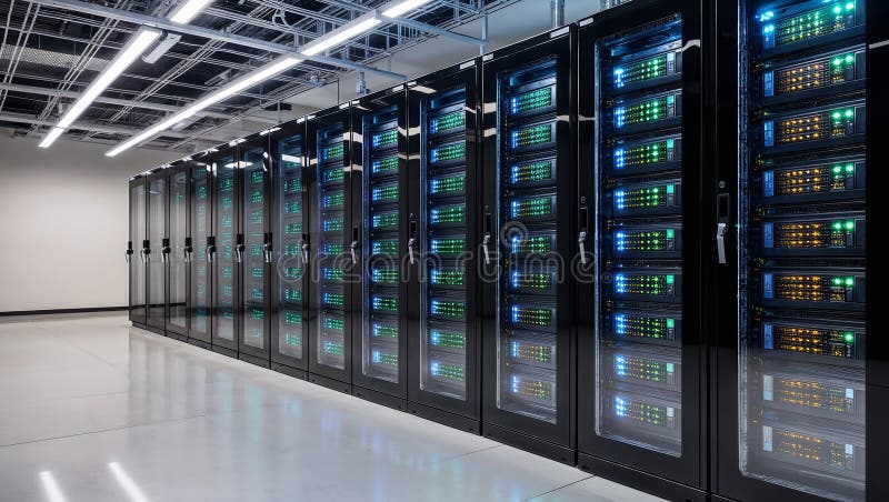 Server Room Equipment Blinking Lights in Data Center Stock Illustration ...