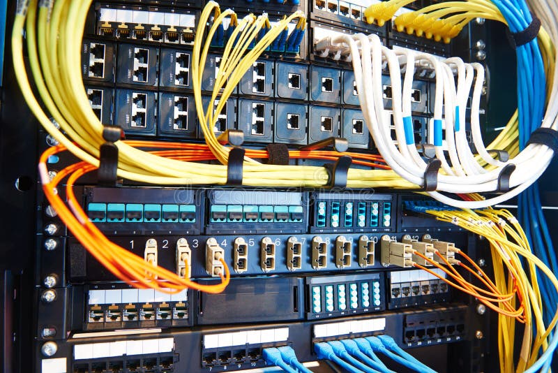Network Switch And Ethernet Cables In Rack Cabinet Stock Photo - Image ...