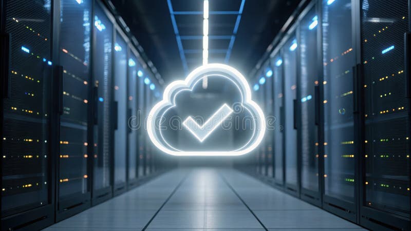 Server Room Equipped with Cloud Icon Signifying Advanced Technology and ...
