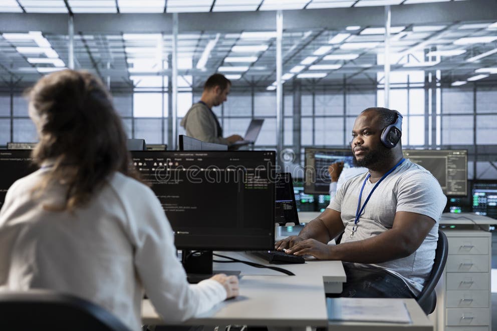 Server Room Expert Configuring and Testing Hardware Stock Image - Image ...