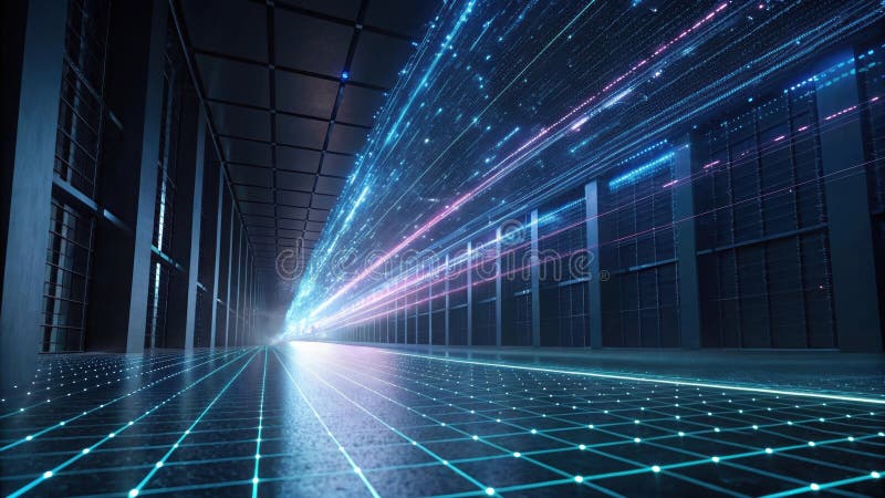 Server Room Featuring Numerous Data Lines and High-tech Equipment in a ...