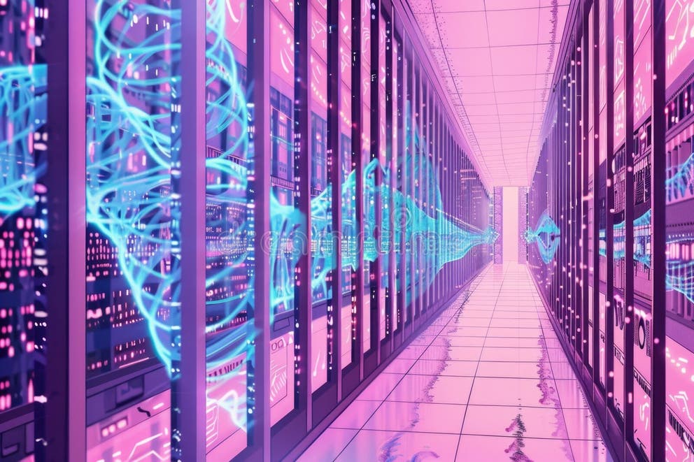 A Server Room Filled with Computer Equipment. Ideal for Technology and ...