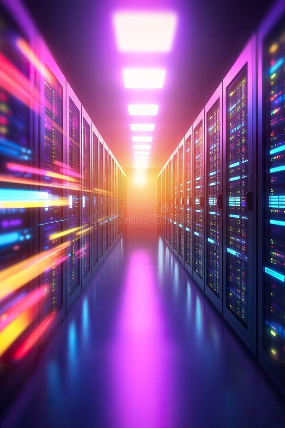 Server Room Filled with Data Racks and Network Traffic in a ...