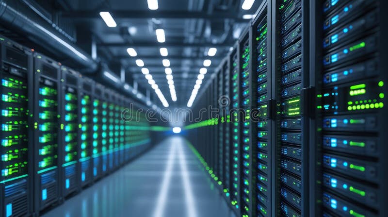Server Room with Illuminated Racks and Cooling Systems: High-Tech Data ...