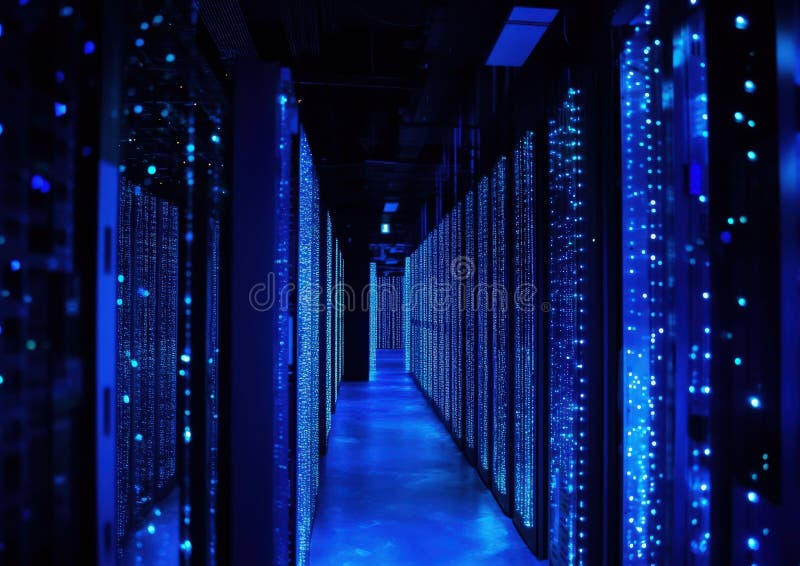 A Server Room that is Filled with Numerous Servers and Glowing Blue ...
