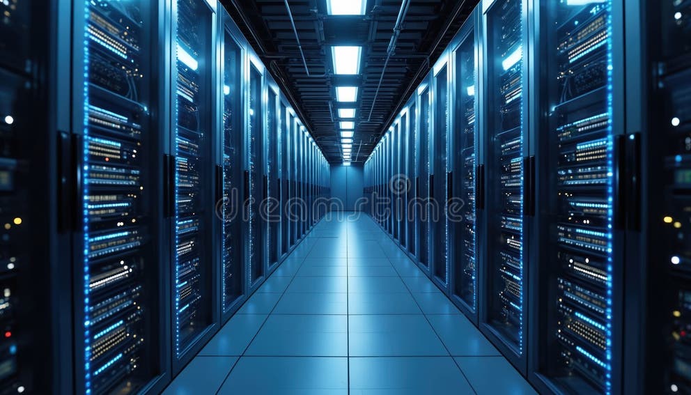 Server Room Filled with Rack Servers. Data Center Corridor with AI ...