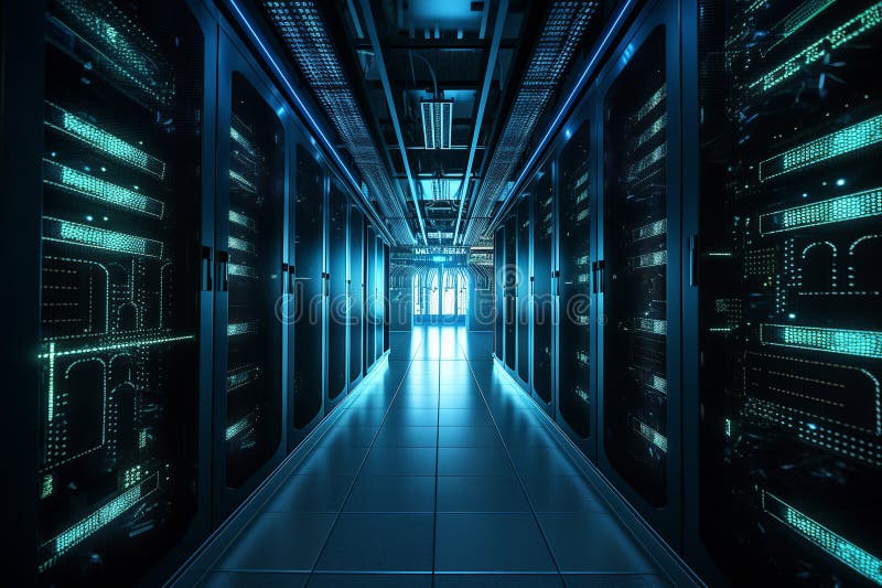 Global Networking: a Server Room Connecting the World Stock ...