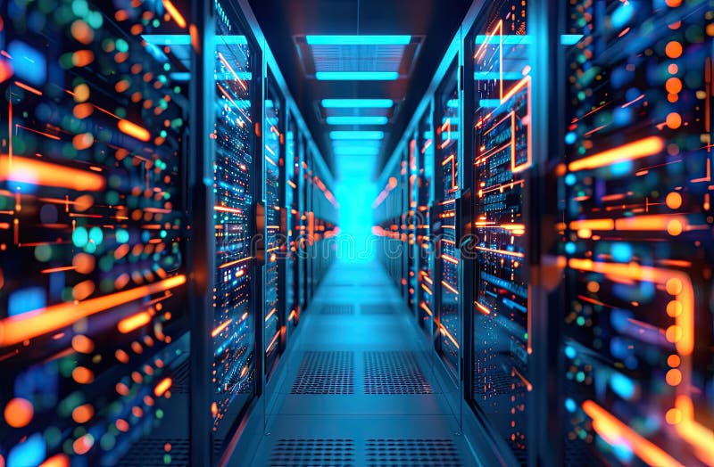 A Server Room Filled with Servers and Bright Lights Shows the ...