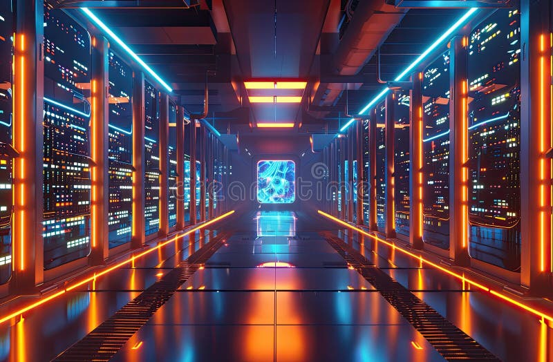 A Server Room Filled with Servers and Bright Lights Shows the ...