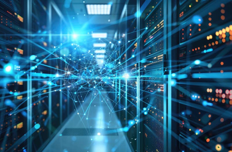 A Server Room Filled with Servers and Bright Lights Shows the ...