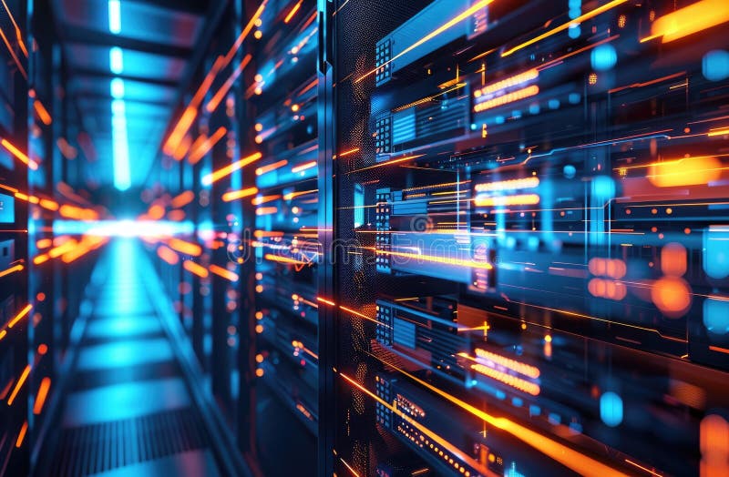 A Server Room Filled with Servers and Bright Lights Shows the ...