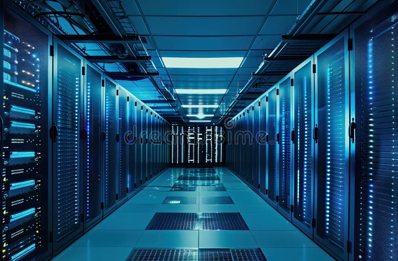 A Server Room Filled with Servers and Bright Lights Shows the ...