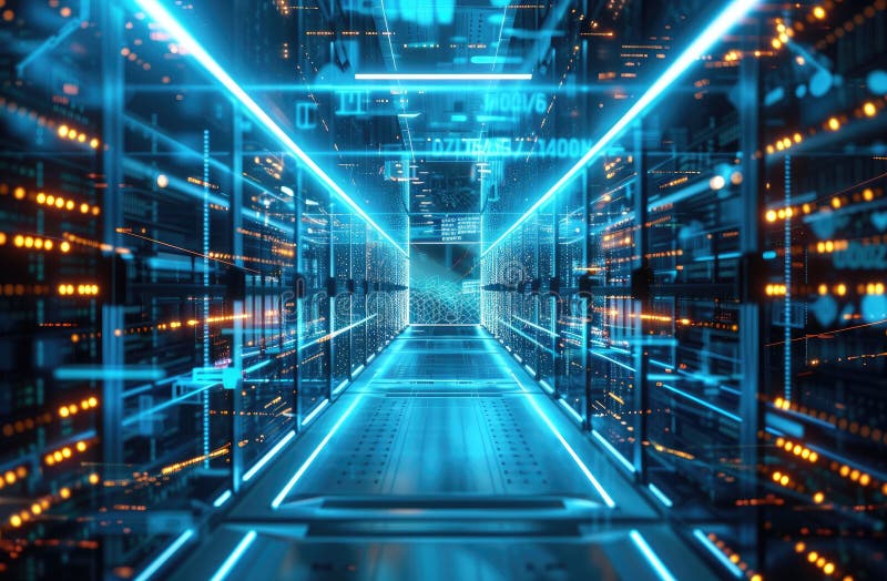 A Server Room Filled with Servers and Bright Lights Shows the ...