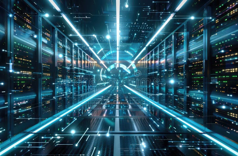 A Server Room Filled with Servers and Bright Lights Shows the ...