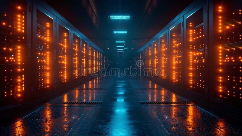 Server Room Filled with Vintage-toned Advanced Technology, Featuring ...