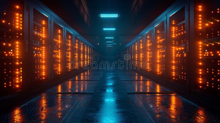 Server Room Filled with Vintage-toned Advanced Technology, Featuring ...