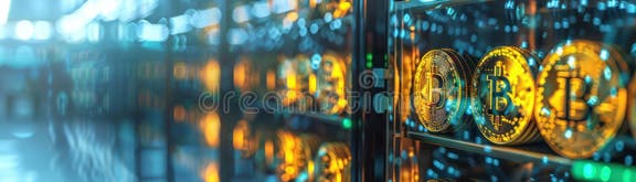 A Server Room Full of Bitcoin Mining Rigs Stock Illustration ...