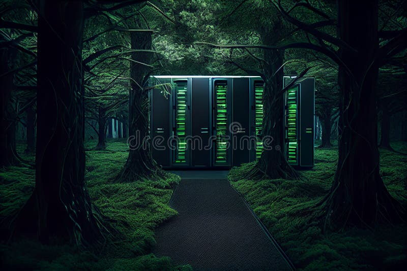 Server Room Full of Grass and Trees.generative Ai Stock Illustration ...