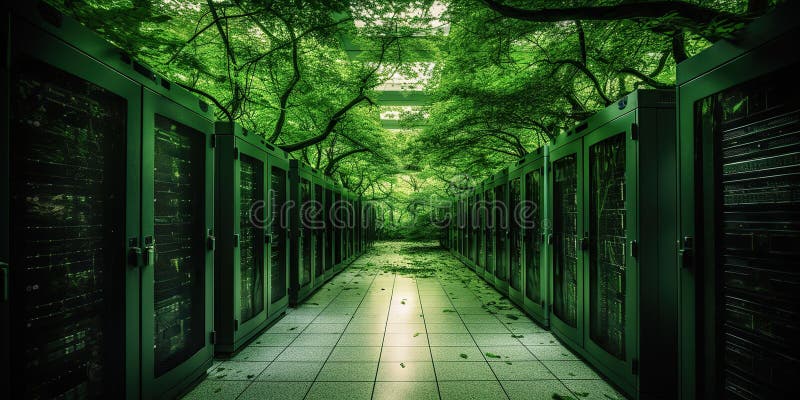 Server Room Full of Green Trees , Concept of Data Center, Created with ...