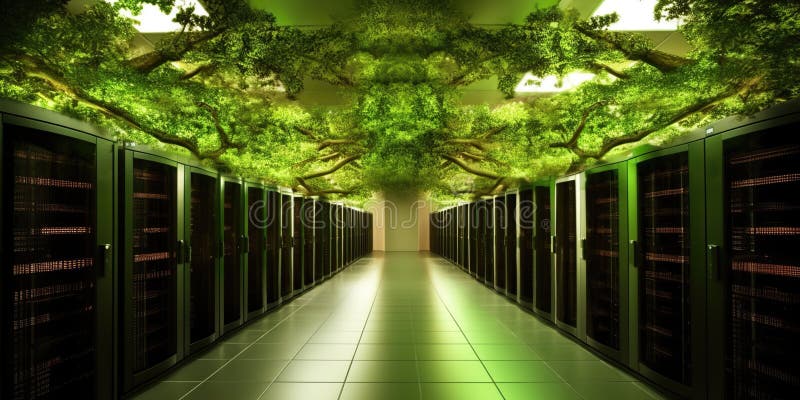 Server Room Full of Green Trees , Concept of Data Center, Created with ...