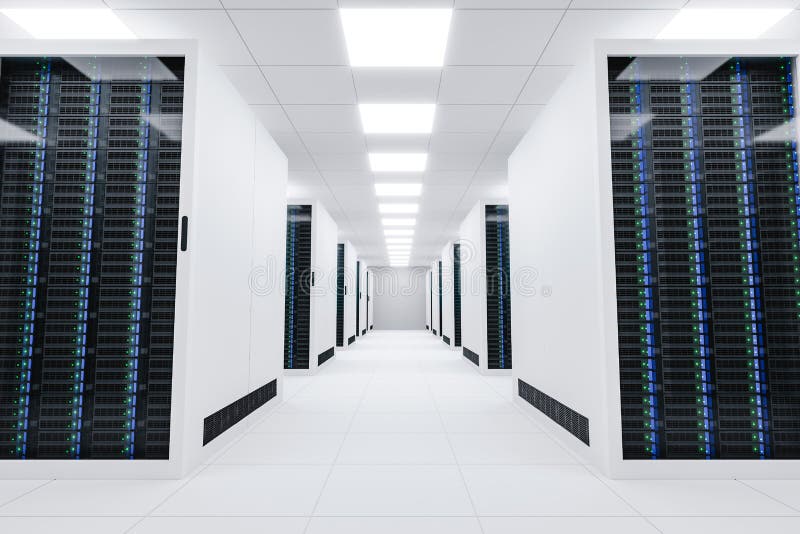 Server Room of a Futuristic Data Center 3d Render Stock Illustration ...