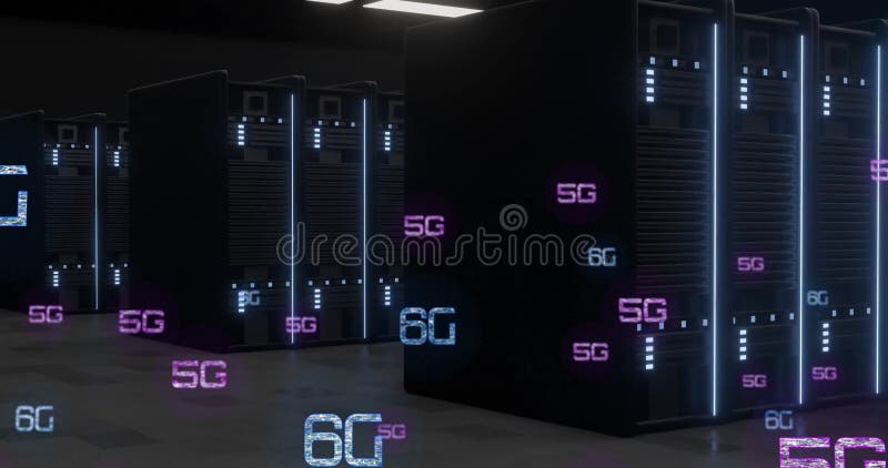 Server Room with 5G and 6G Network Technology Animation Over Servers ...