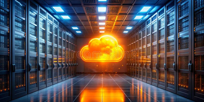 Server Room Glowing Cloud, Digital Infrastructure Stock Illustration ... Server Room Glowing Cloud, Digital Infrastructure Stock Illustration ...