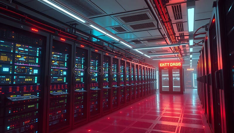 Server Room with Glowing Lights, Data Center Infrastructure, Stock ...