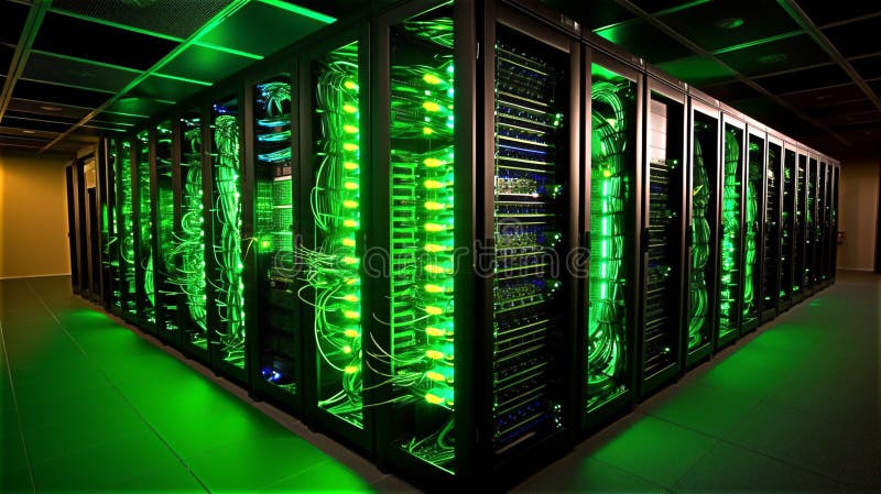 Server Room with Green Lights, Generative AI, AI Generated Stock ...