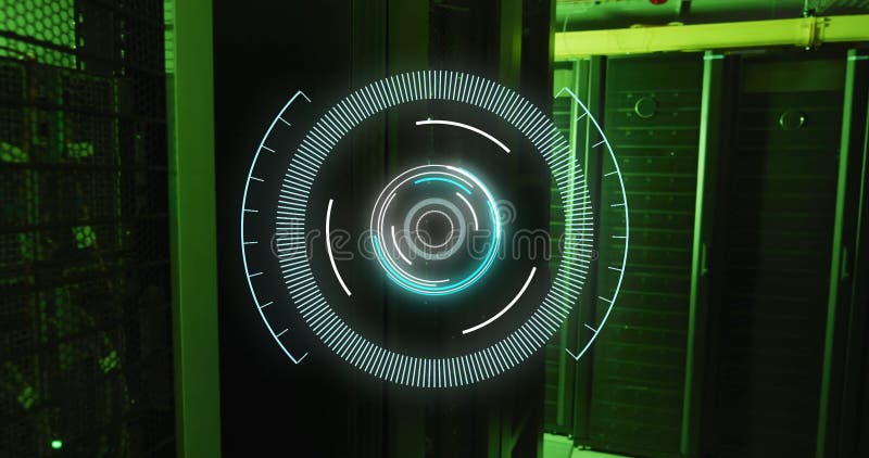 In Server Room, Green-lit Environment with Futuristic Digital Interface ...