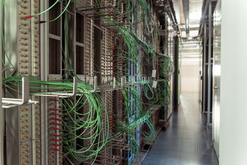 Server Room with Green Wires Stock Image - Image of internet, network ...