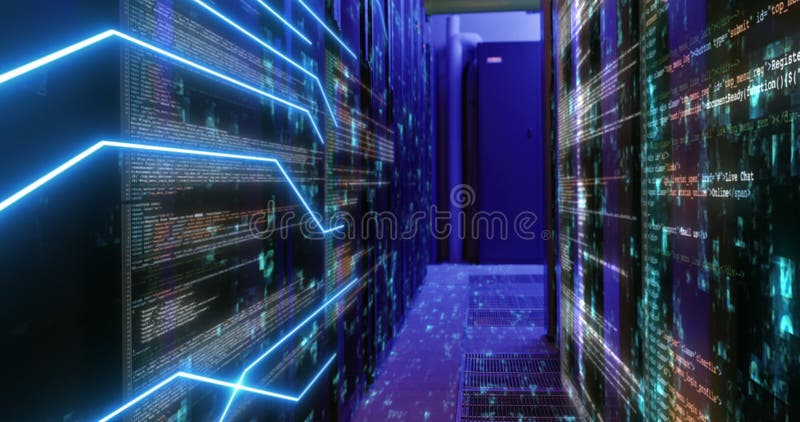 Server Room Hacking And Coding With Data Transfer On Digital For Binary Code Programming 8029