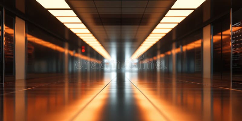 Server Room Hallway. Data Center Interior, Reflective Floor and ...