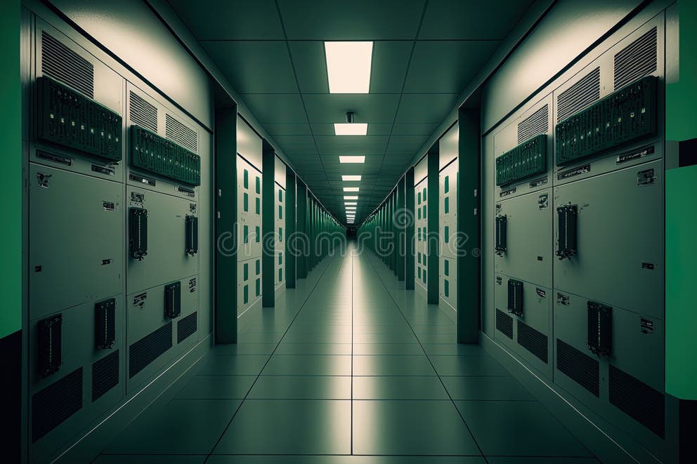 Server Room Hallway with a Line of Servers in it Stock Illustration ...