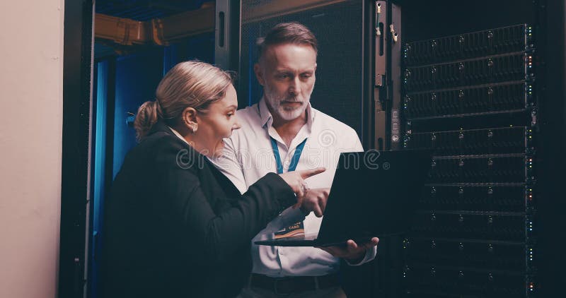 Server Room, Hand and Laptop Typing with Discussion, Information ...
